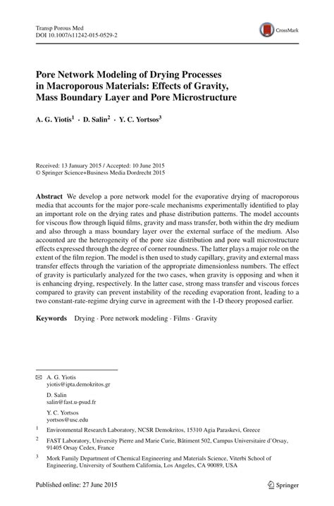 Pdf Pore Network Modeling Of Drying Processes In Macroporous