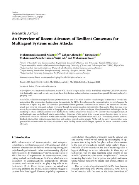 Pdf An Overview Of Recent Advances Of Resilient Consensus For
