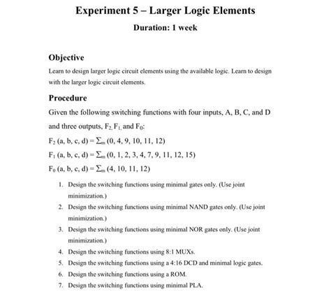 Solved Experiment 5 Larger Logic Elements Duration 1 Week