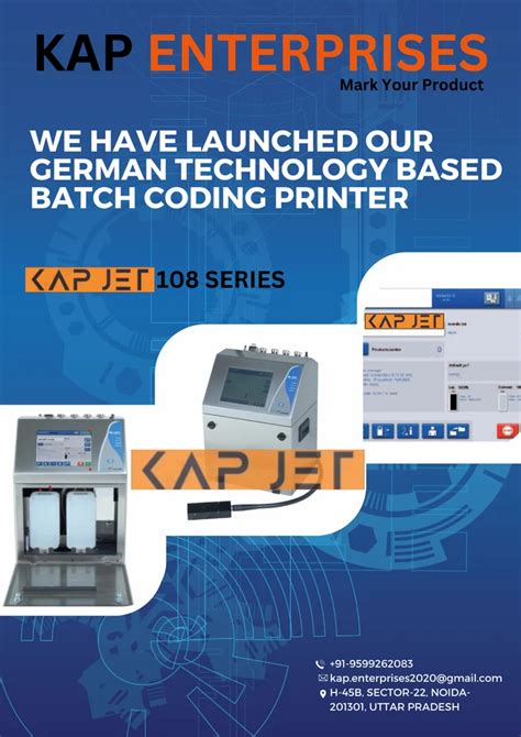 100 Piece Min KAPJET INDUSTRIAL INKJET PRINTER BATCH CODING PRINTER At 210000 In Noida