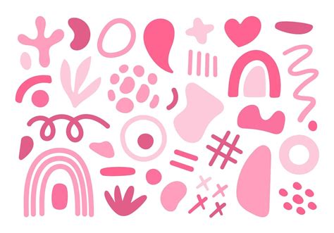 Розовое ядро набор абстрактных геометрических фигур вектор ручной рисунок различных форм и