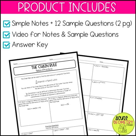 Derivatives With The Chain Rule Calculus Guided Notes With Video Lesson