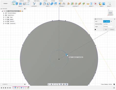 How To Orient A Plane Over Holes On A Cylinder In Fusion 360