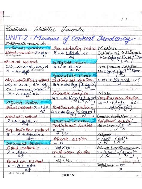 Business Statistics Formulas Pdf