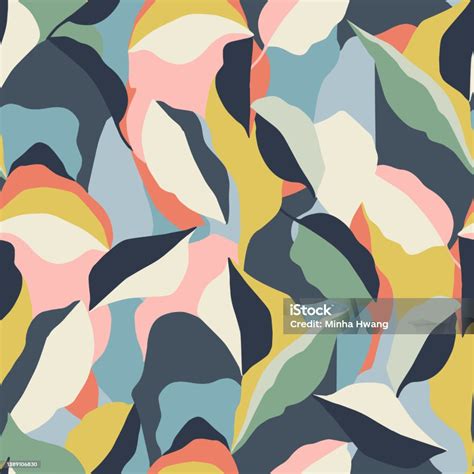 벡터 리프 모티프 컬러 블로킹 일러스트러 원활한 반복 패턴 패션과 홈 데코 프린트 패브릭 디지털 아트워크 연속무늬에 대한 스톡 벡터 아트 및 기타 이미지 Istock