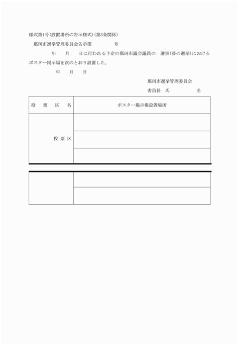 那珂市議会議員及び長の選挙におけるポスター掲示場の設置に関する規程