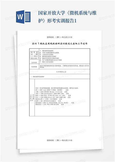 国家开放大学微机系统与维护形考实训报告1Word模板下载 编号lvvempyo 熊猫办公