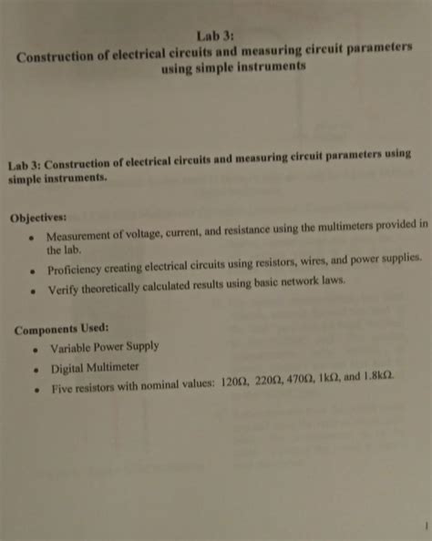 Solved Lab 3 Construction Of Electrical Circuits And Chegg Com