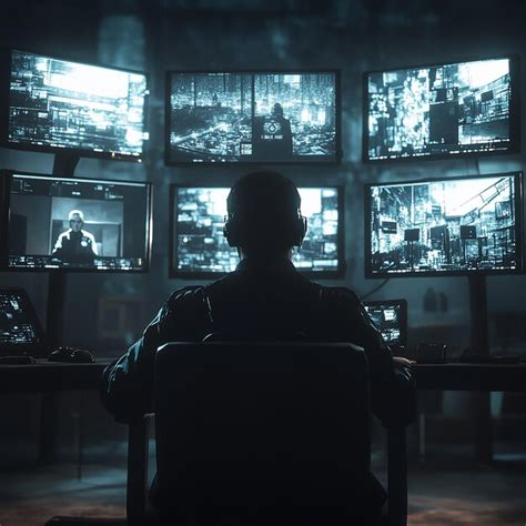 Security Guard Monitoring In Hightech Surveillance Room Premium Ai