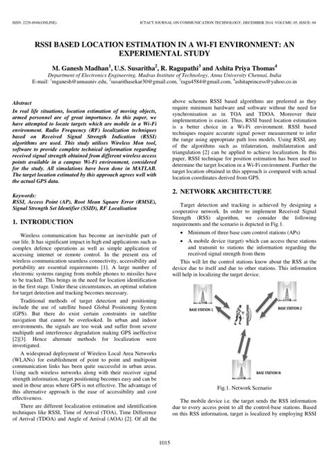 Pdf Rssi Based Location Estimation In A Wifi Environment An