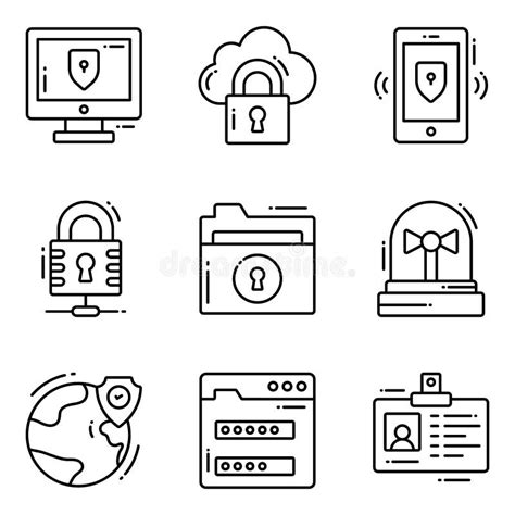 Protection And Security Vector Line Icons Set Cyber Computer Network Business Data Technology
