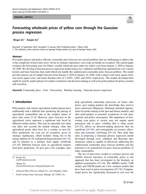 Forecasting Wholesale Prices Of Yellow Corn Through The Gaussian