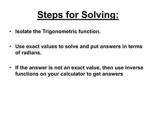 Solving Trigonometric Equations Ppt