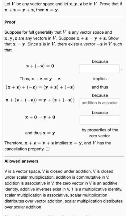 Solved Let V Be Any Vector Space And Let X Y Z Be In V Chegg Com