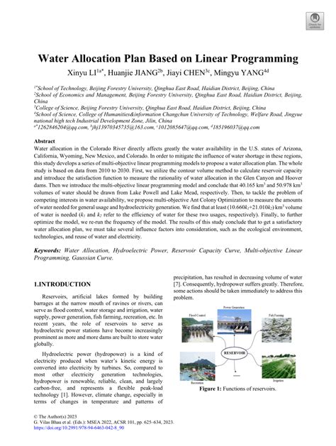 Pdf Water Allocation Plan Based On Linear Programming