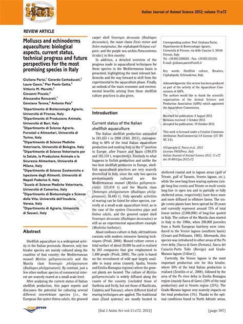 Pdf Molluscs And Echinoderms Aquaculture Biological Aspects Current