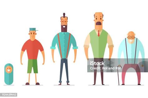 남자의 수명 주기 아기 십 대 젊은 성인 및 노인 사람 다른 사람의 벡터 만화 평면 캐릭터 연령대에 고립 된 흰색 배경 가족에 대한 스톡 벡터 아트 및 기타 이미지 Istock
