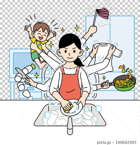 兼顧家務和育兒的家庭主婦 插圖素材 100682983 PIXTA圖庫