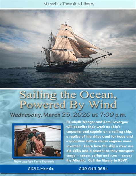 Bosun And Captain Of Sailing Ship To Speak At Library — Marcellus Township Wood Memorial Library