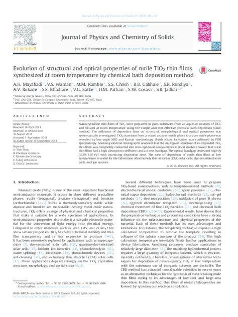 Pdf Evolution Of Structural And Optical Properties Of Rutile Tio2 Thin Films Synthesized At