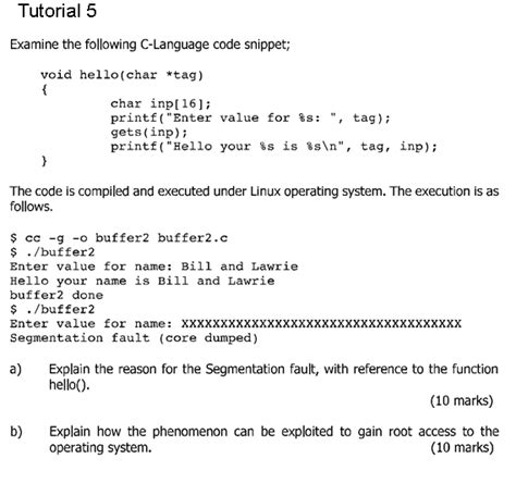 Solved Tutorial 5 Examine The Following C Language Code