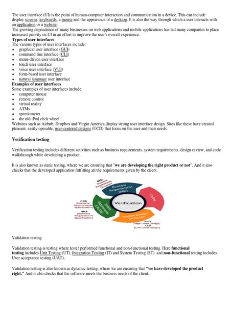 The User Interface And Verfication And Validation Test Pdf Software