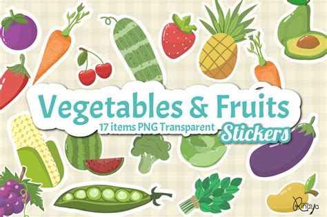 Vegetables And Fruits Stickers Gráfico Por Rinaya Design · Creative Fabrica