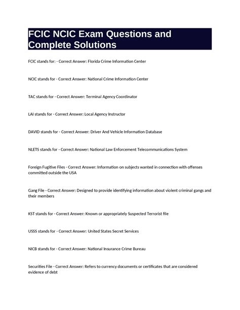 Fcic Ncic Exam Questions And Complete Solutions Exams Nursing Docsity