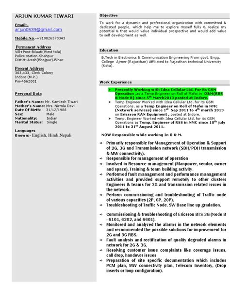 Arjun Resume Pdf Ericsson 3 G