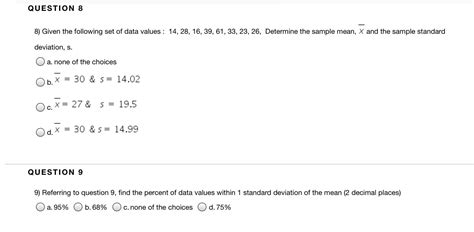 Solved QUESTION Given The Following Set Of Data Values Chegg Com