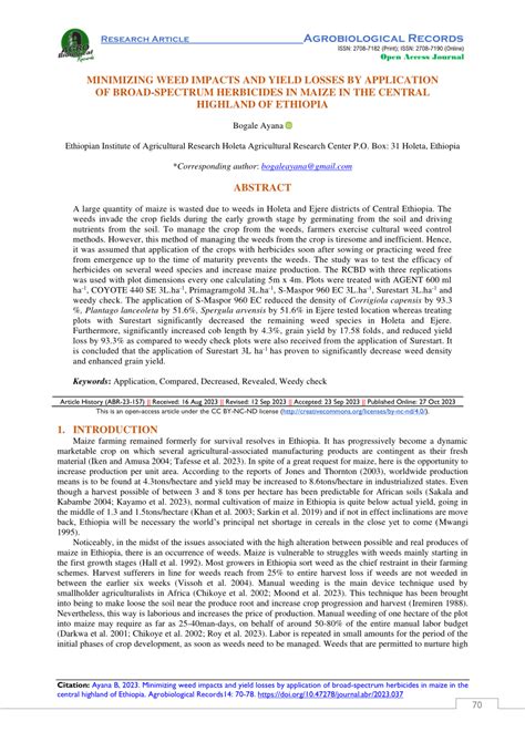 Pdf Minimizing Weed Impacts And Yield Losses By Application Of Broad