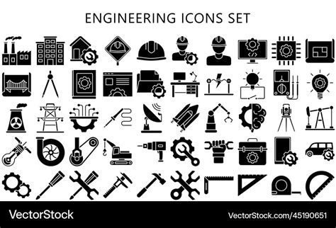 Engineering Glyph Icons Set Royalty Free Vector Image