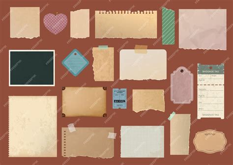 스크랩북 빈티지 찢어진 종이 레이블 및 메모 프리미엄 벡터