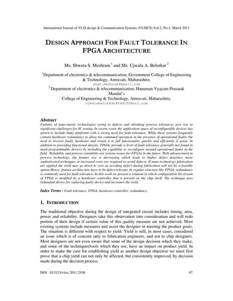 Design Approach For Fault Tolerance In Fpga Architecture Pdf