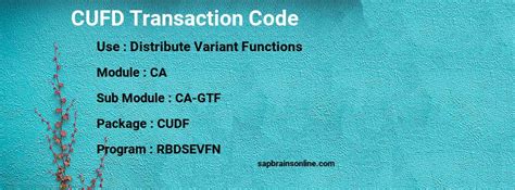 CUFD SAP Tcode For Distribute Variant Functions