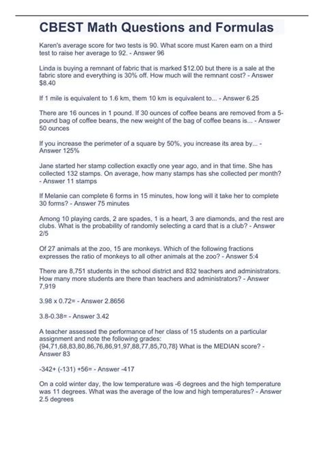 Cbest Math Questions And Formulas Cbest Stuvia Us