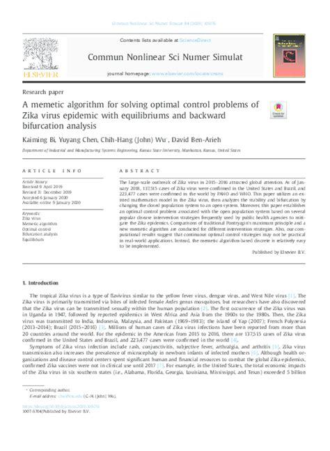 Pdf A Memetic Algorithm For Solving Optimal Control Problems Of Zika