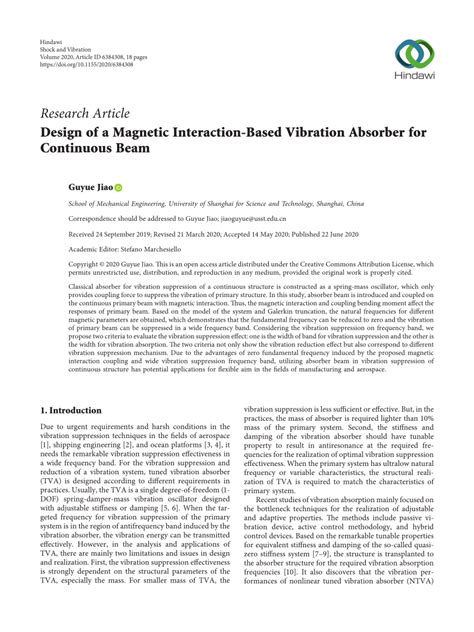 Pdf Design Of A Magnetic Interaction Based Vibration Absorber For Continuous Beam