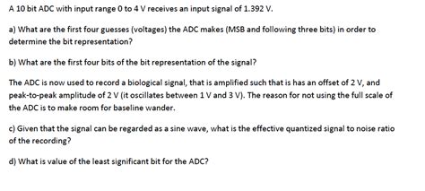 Solved A 10 Bit Adc With Input Range 0 To 4 V Receives An