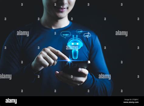 Man Use Smartphone Chat Ai Smart Robot For Support Marketing Customer