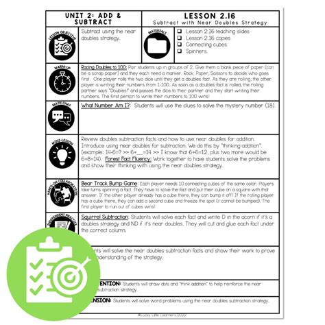 Lucky To Learn Math Subtract Near Doubles Lesson 216 Lesson Plan Lucky Little Learners