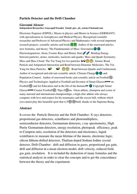 Pdf Particle Detector And The Drift Chamber