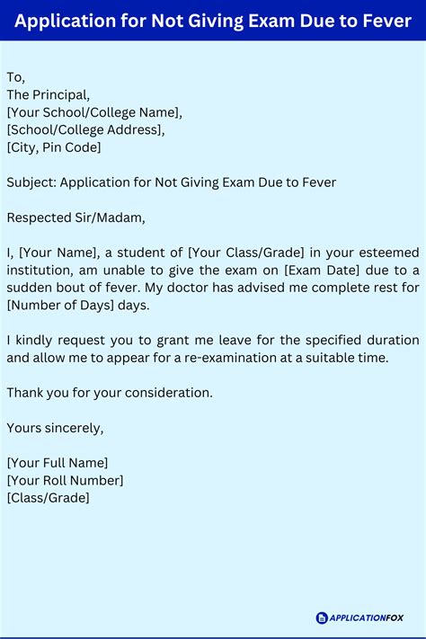5 Samples Application For Not Attending Exam Due To Fever