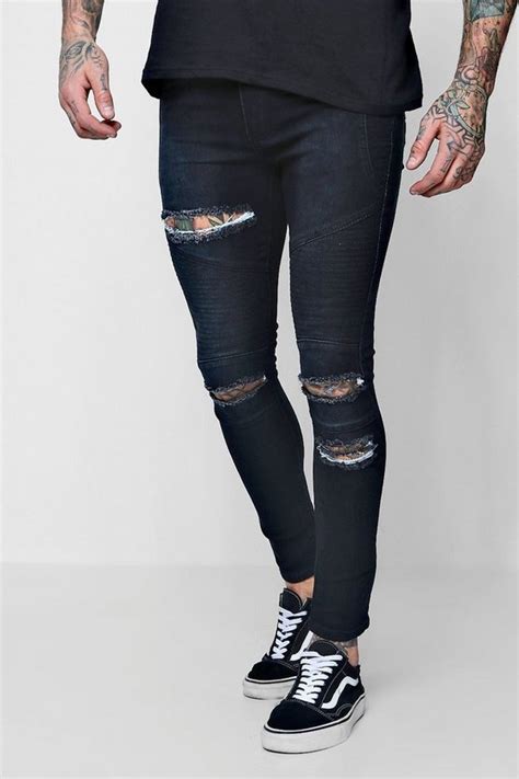 Skinny Fit Ripped Biker Jeans Boohooman