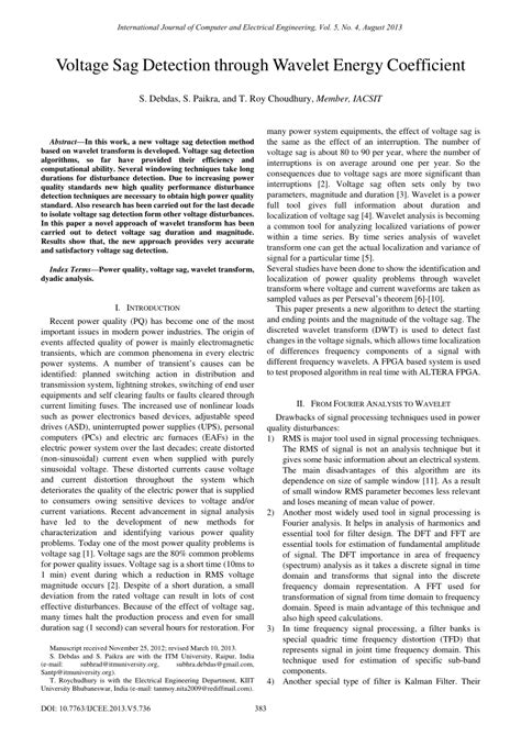 Pdf Voltage Sag Detection Through Wavelet Energy Coefficient