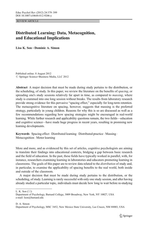 Pdf Distributed Learning Data Metacognition And Educational Implications