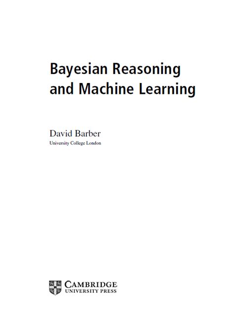 Bayesian Reasoning And Machine Learning By David Barber