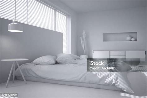 화이트 미니 멀 침실 큰 창 베네 치안 블라인드 현대 건축 인테리어 디자인의 총 화이트 프로젝트 0명에 대한 스톡 사진 및 기타 이미지 Istock
