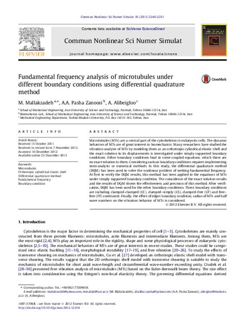 Pdf Fundamental Frequency Analysis Of Microtubules Under Different Boundary Conditions Using