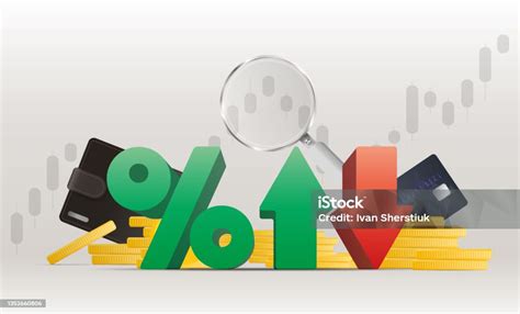 금융 거래 배너 위아래 화살표 금화 은행 카드 돋보기의 백분율 주식 시장 투자 거래 개념 벡터 그림입니다 가능성에 대한 스톡 벡터 아트 및 기타 이미지 Istock